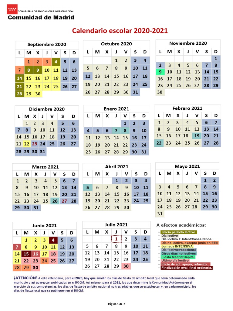 Calendario Escolar 2020-21 PDF | PDF | Educación primaria | Desarrollo ...