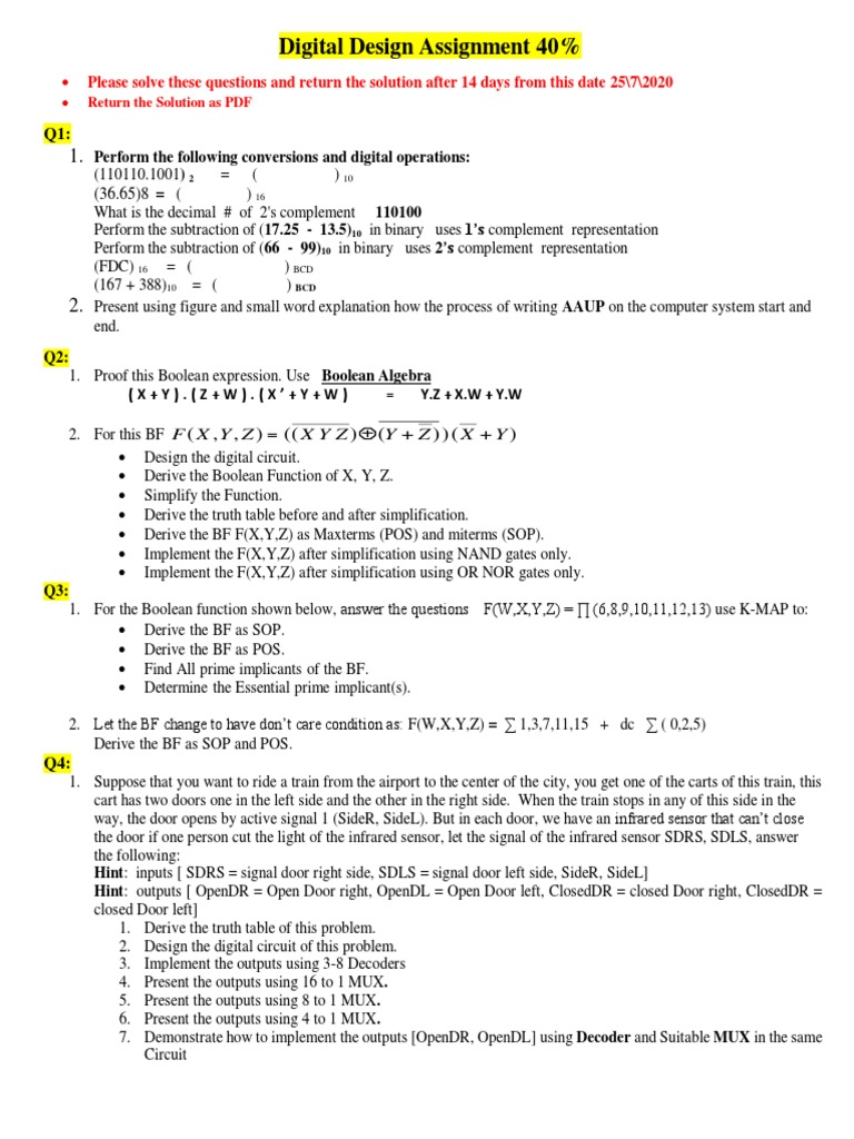 Digital Design Assignment 40% | PDF | Mathematical Logic | Electrical ...
