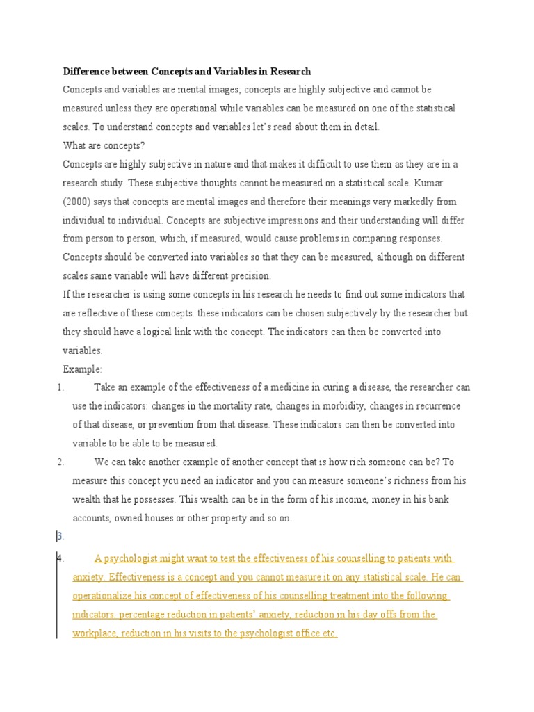 Difference Between Concepts and Variables in Research | PDF | Level Of ...