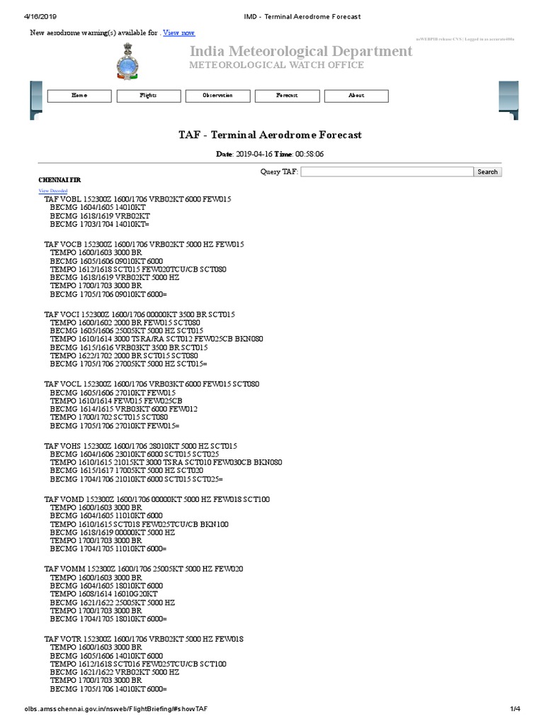 IMD - Terminal Aerodrome Forecast | PDF | Branches Of Meteorology ...
