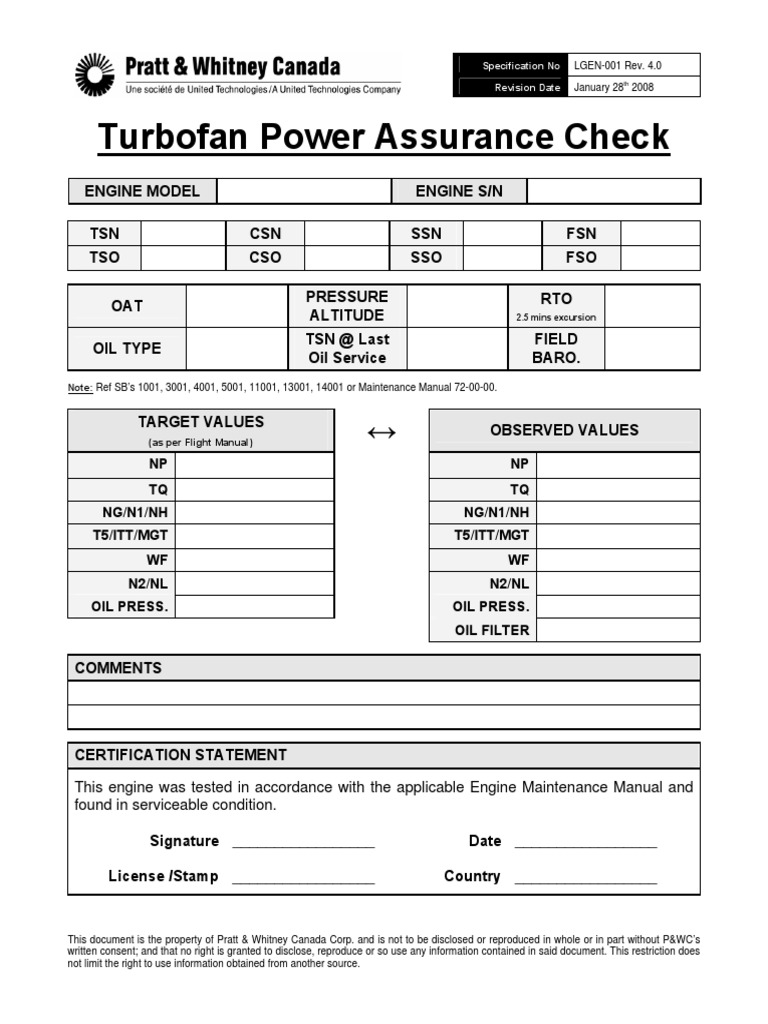 Turbofan Engine Power Assurance Check Specification Document - Revision ...
