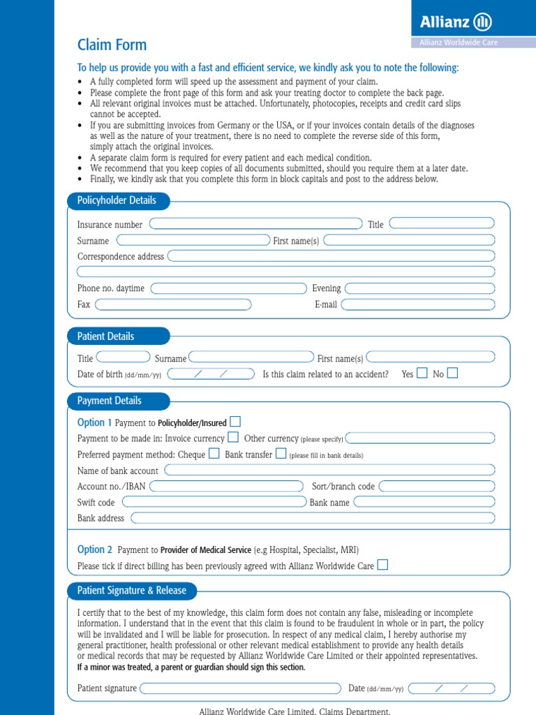 Modulo Di Rimborso Spese Mediche ClaimForm-English | PDF | Payments | Banks