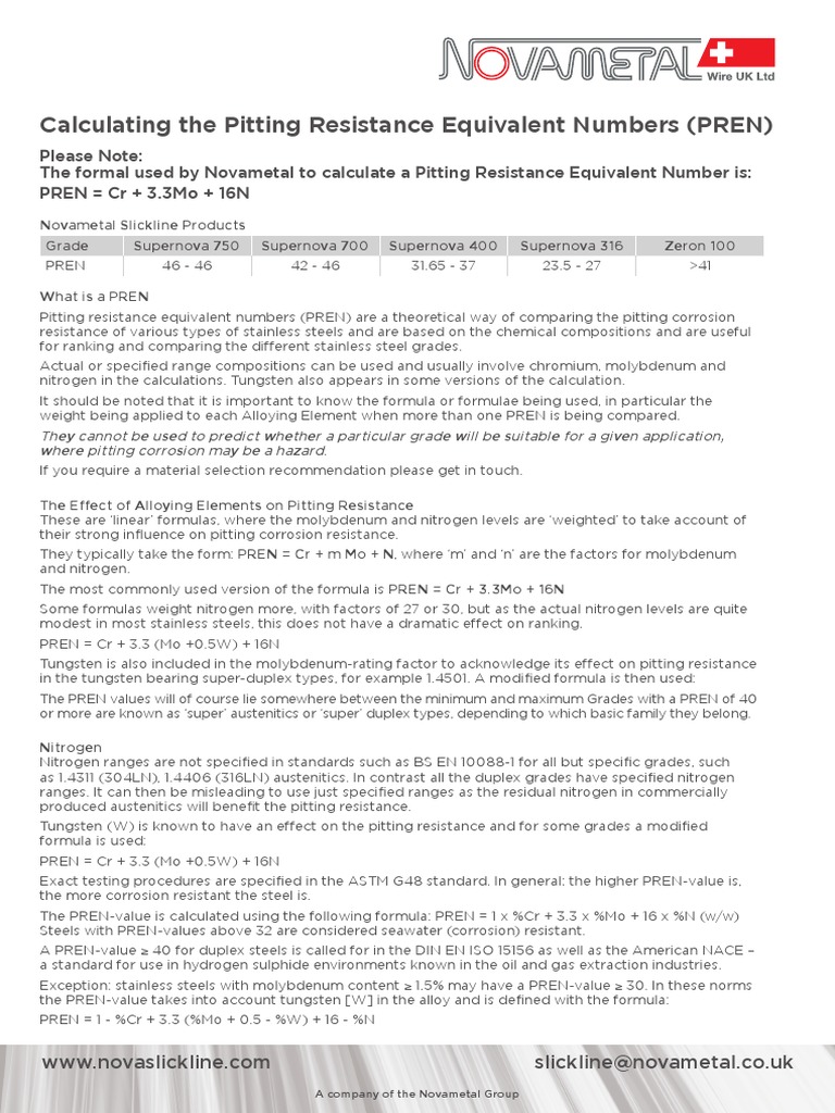 Calculating The Pitting Resistance Equivalent Numbers (PREN) | PDF | Molybdenum | Stainless Steel