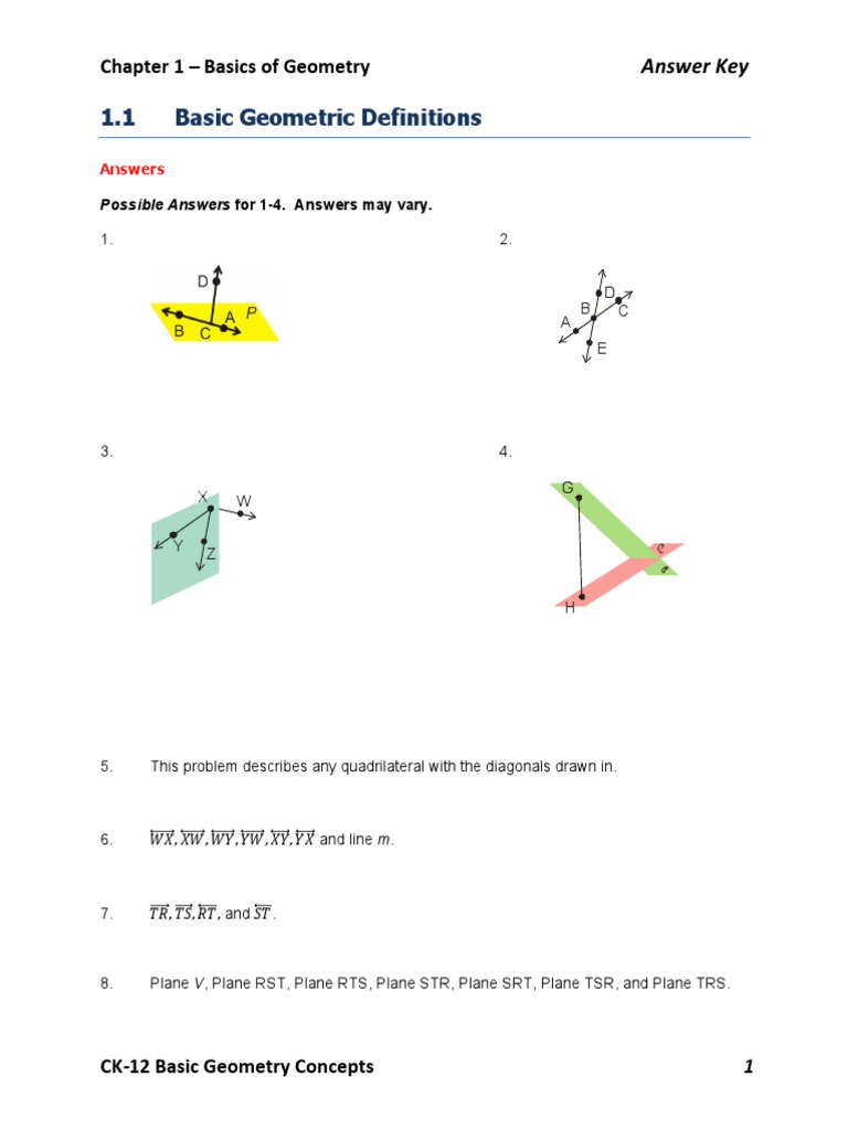 Answer Key - CK-12 Chapter 01 Basic Geometry Concepts PDF | PDF | Triangle | Angle