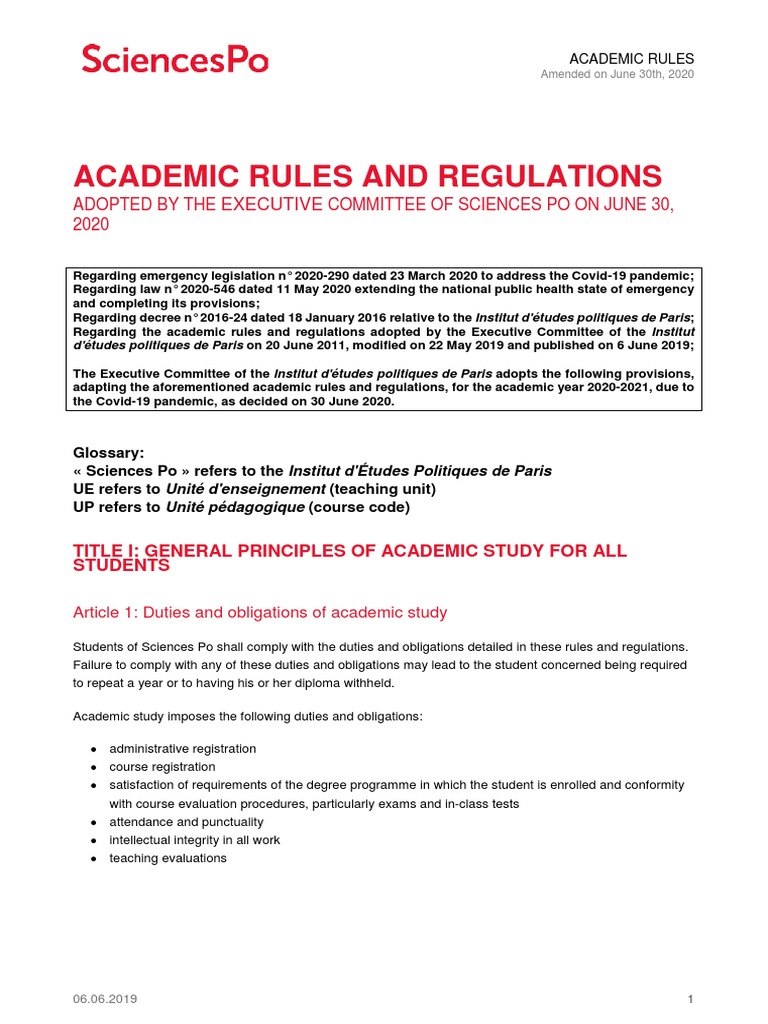 Reglement Scolarite Sciencespo en | PDF | Course Credit | Academic Degree