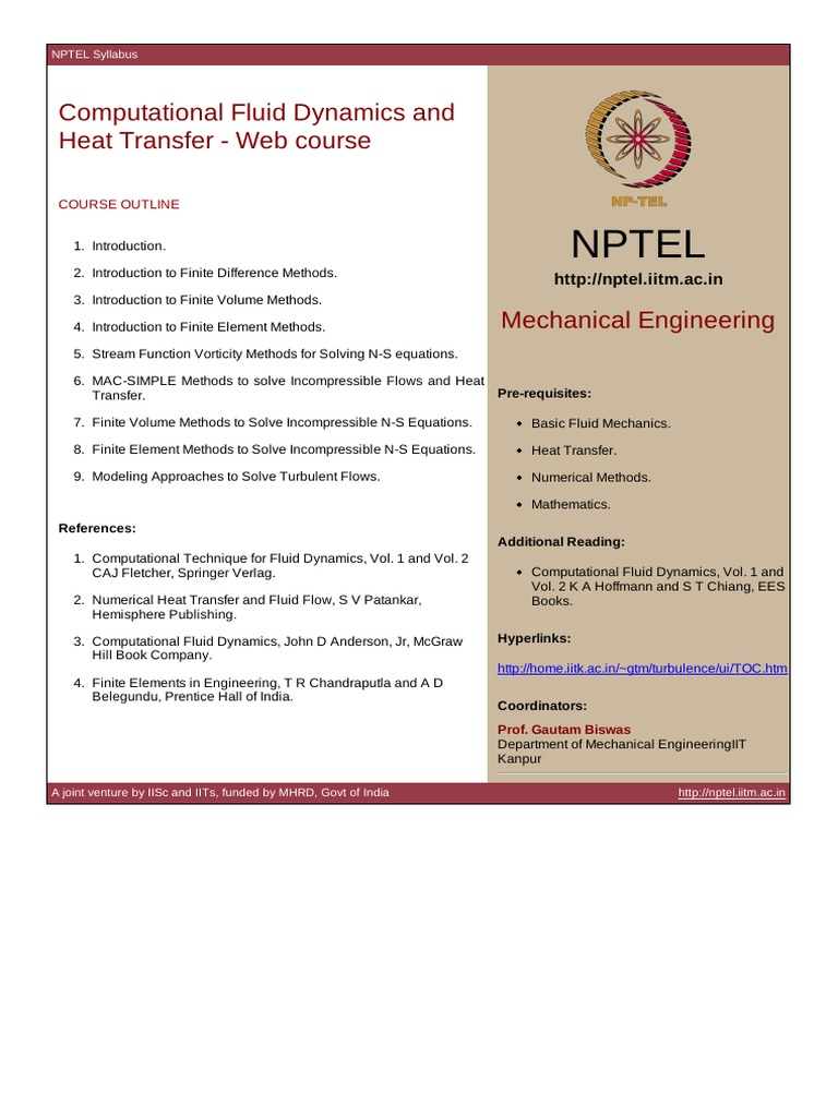 NPTEL Syllabus for CFD and Heat Transfer | PDF