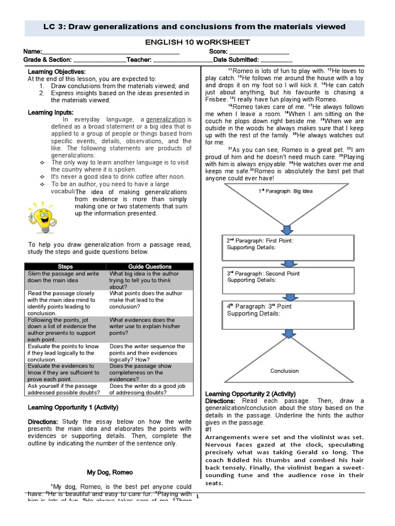 Drawing Conclusions and Generalizations | PDF | Language Arts ...