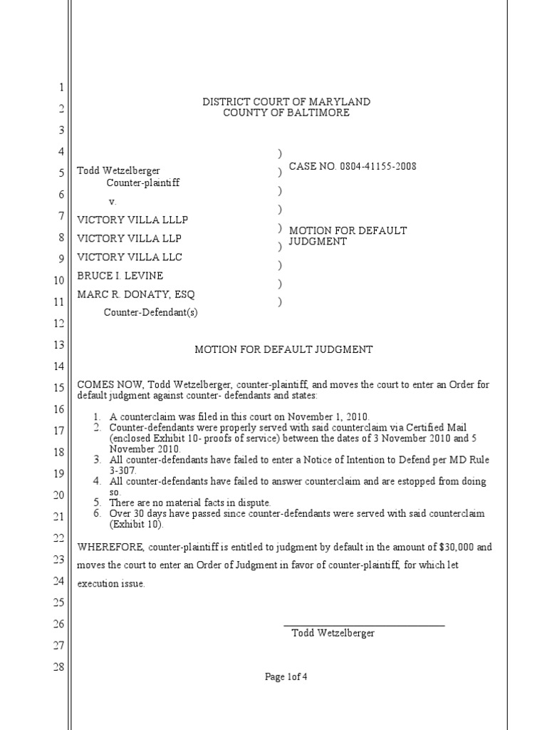 Motion & Order For Default Judgment Final | PDF | Default Judgment ...