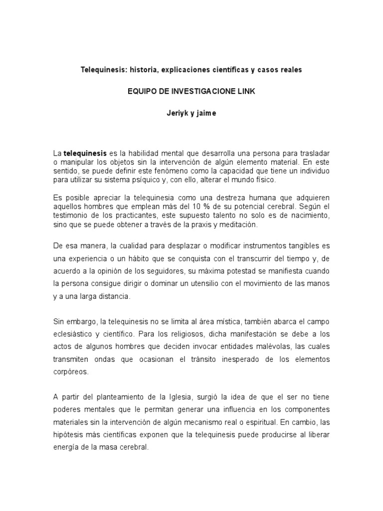 Telequinesis | PDF | Metafísica | Epistemología