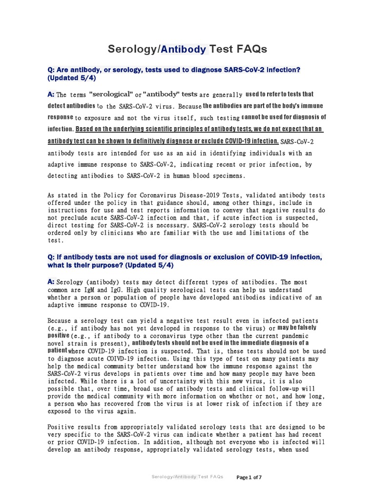 COVID-19 Serology Test FAQs | PDF | Elisa | Serology