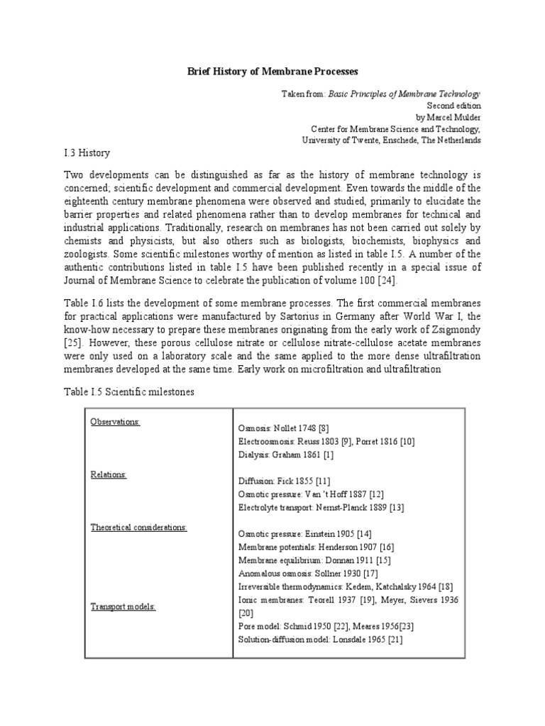 Brief History of Membrane Processes | PDF | Membrane | Membrane Technology