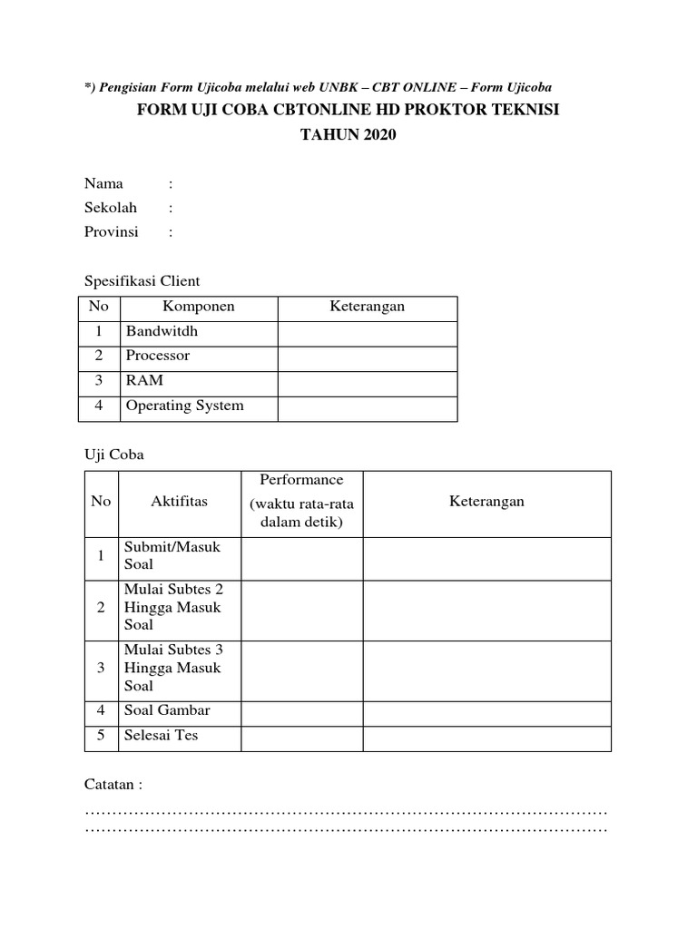 Form Ujicoba CBT ONLINE PROKTOR TEKNISI PDF | PDF
