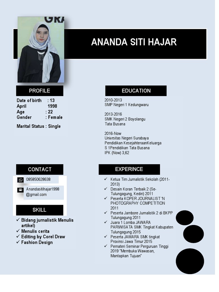 Contoh CV FREELANCE WRITER (ANANDA SITI HAJAR) | PDF