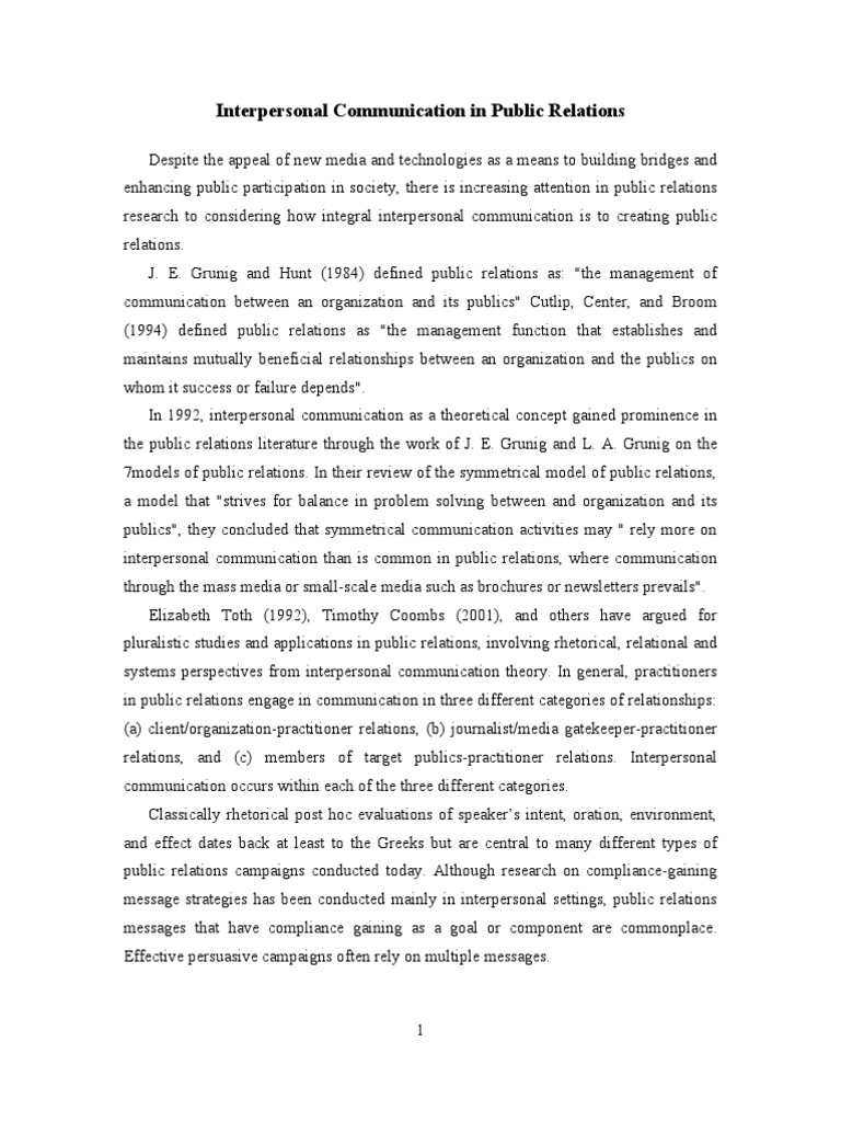 Interpersonal Communication in Public Relations | PDF | Public ...