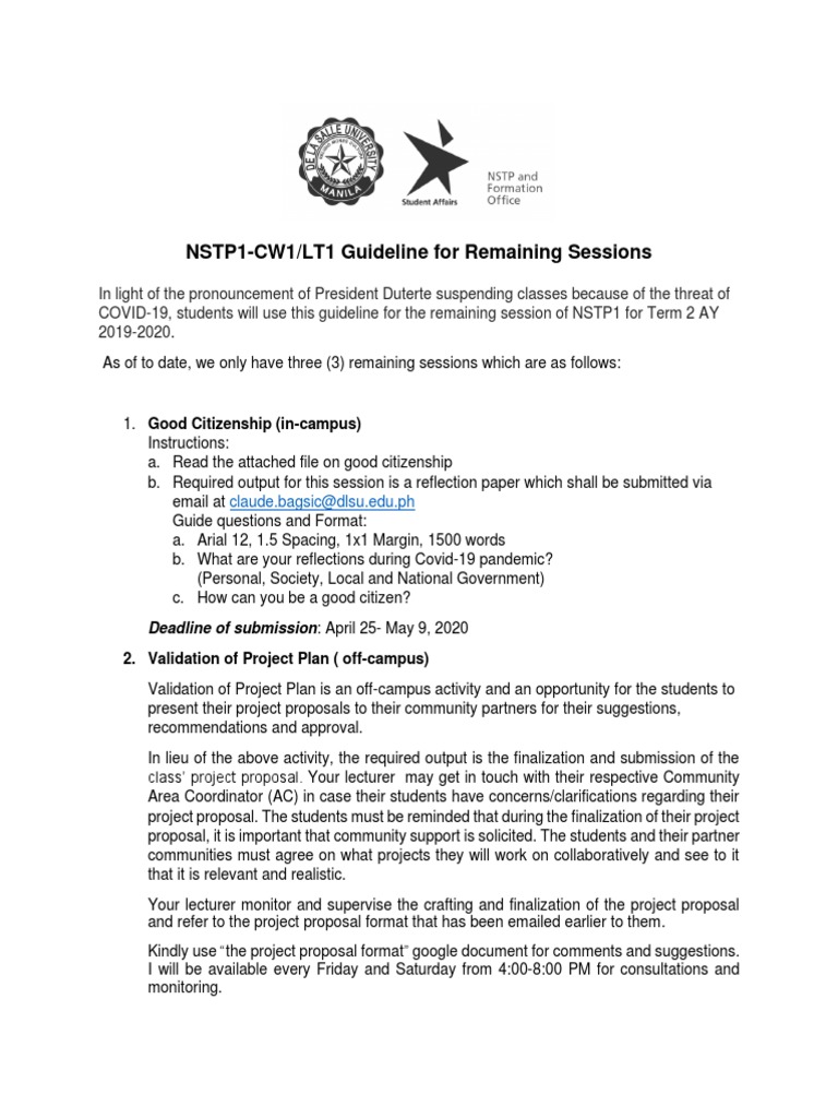 NSTP1-CW1/LT1 Guideline For Remaining Sessions | PDF | Citizenship ...