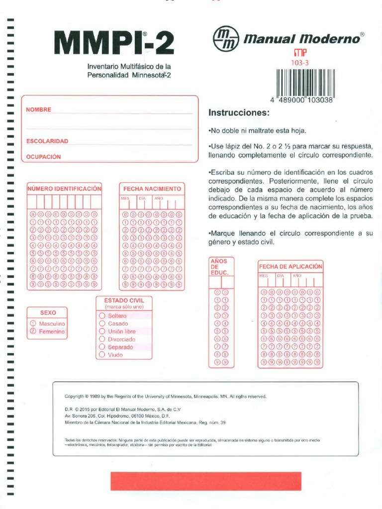 MMPI-2 Hoja de Respuestas PDF | PDF