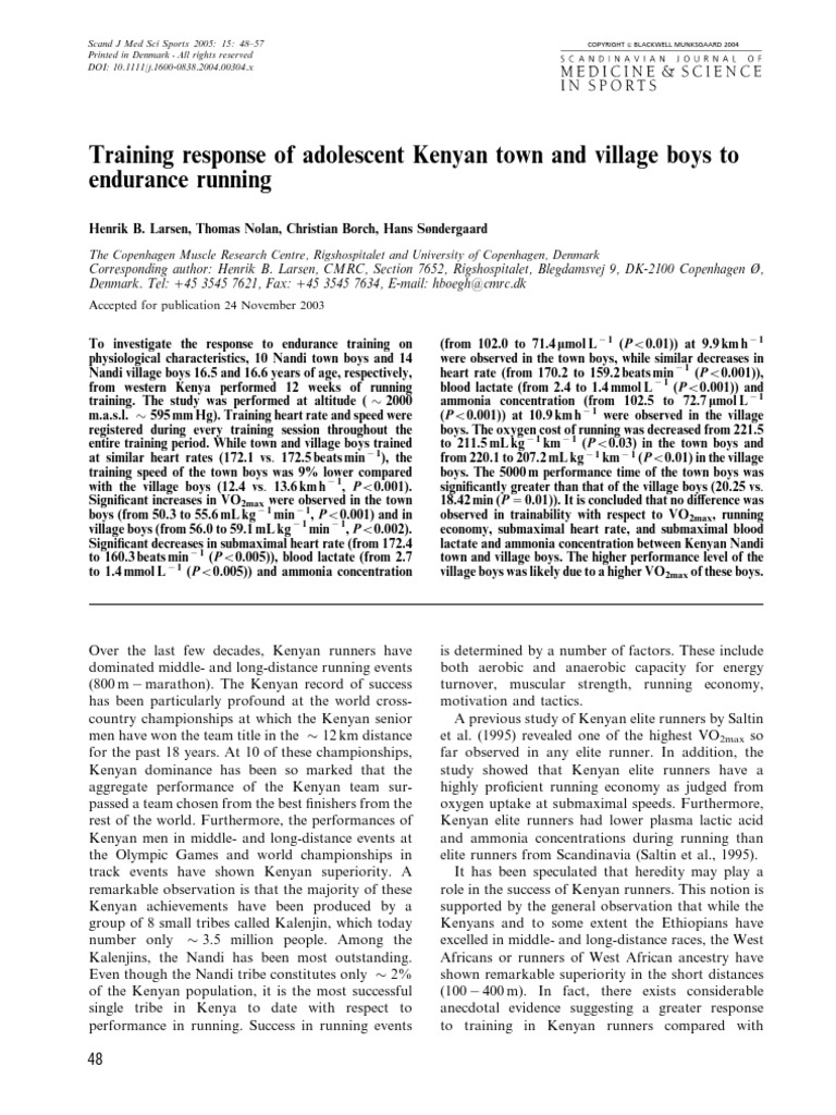 Training Response of Adolescent Kenyan Town and Village Boys To ...