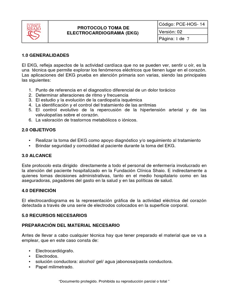 Protocolo de Toma de EKG | PDF | Electrocardiografia | Corazón