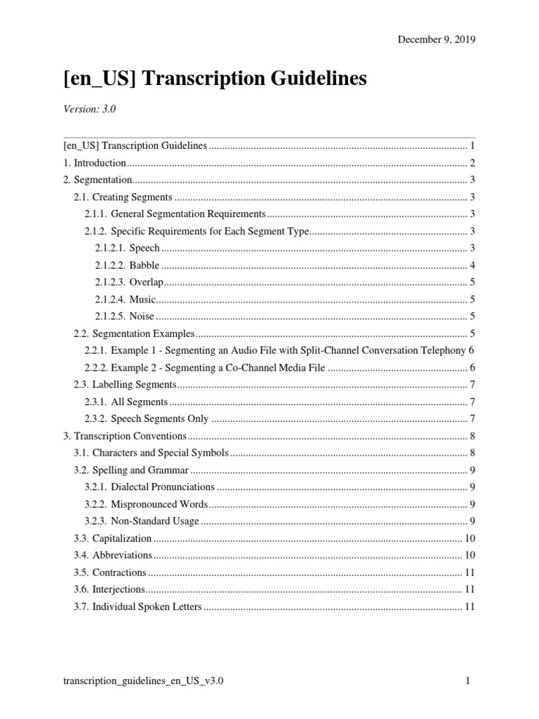 Transcription Guidelines en US v3.0 | PDF | Punctuation | Acronym