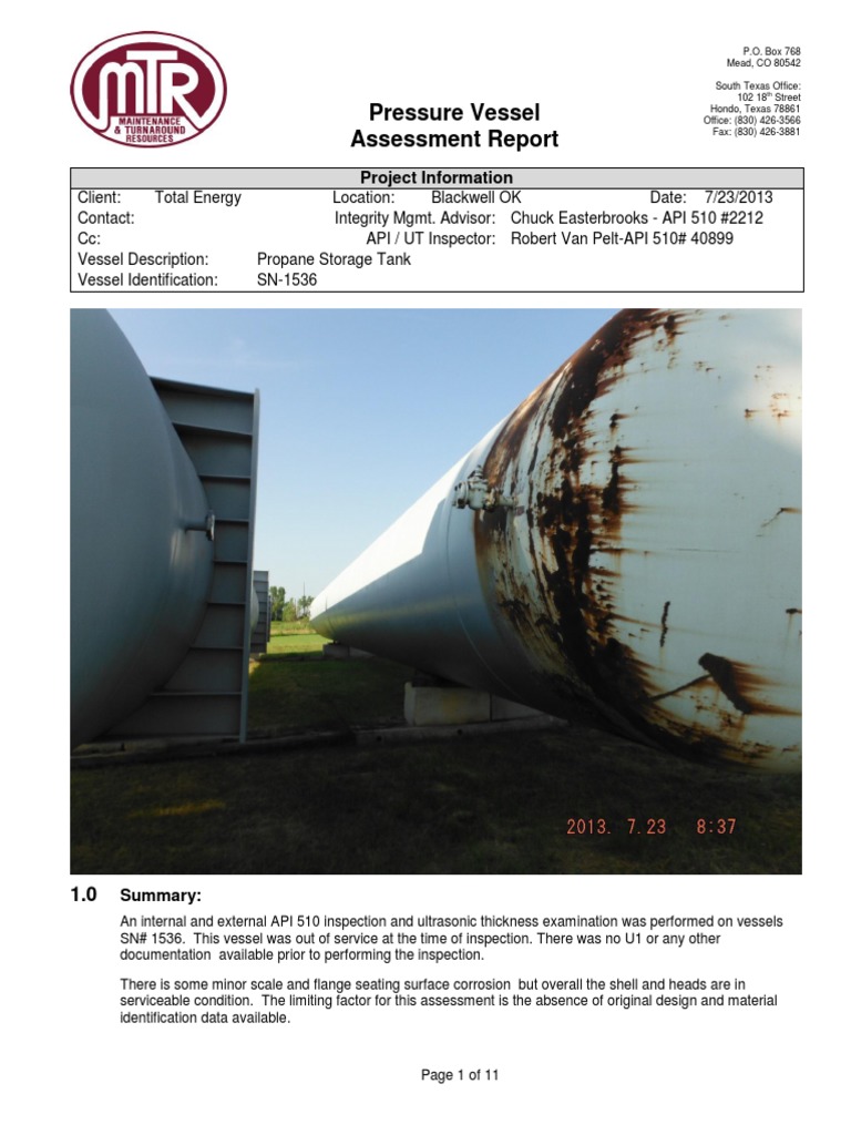 Propane Storage Tank Insp Report | PDF | Pipe (Fluid Conveyance ...