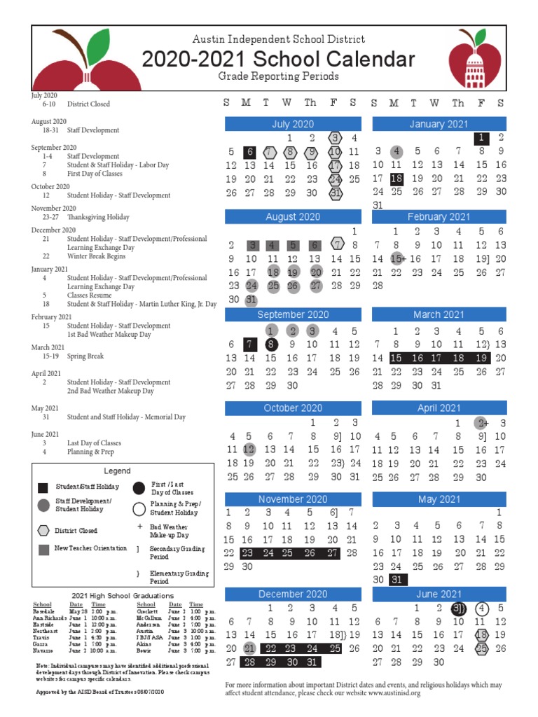 AISD 2020-2021 School Calendar | PDF | Learning