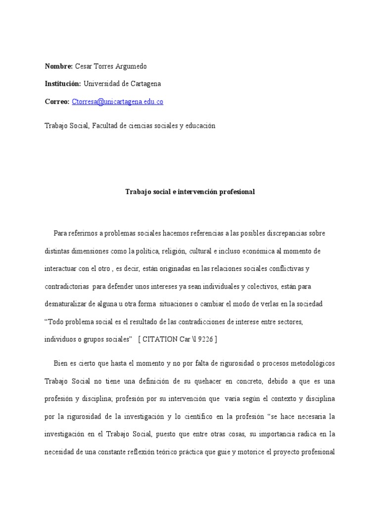 Trabajo Social e Intervención Profesional | PDF | Trabajo Social | Sociedad