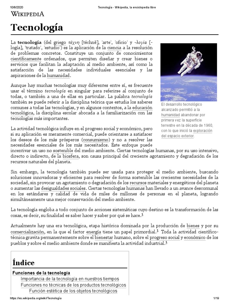 Tecnología - Wikipedia, La Enciclopedia Libre | PDF | Herramientas ...