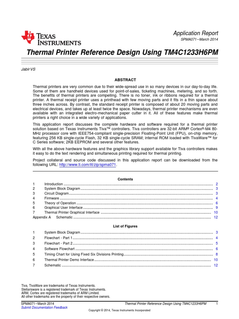Thermal Printer Reference Design Using TM4C1233H6PM: Application Report ...