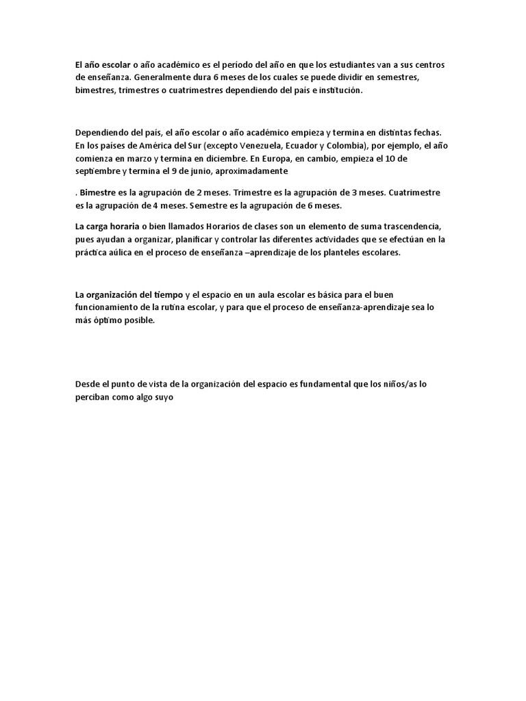 El Año Escolar o Año Académico Es El Período Del Año en Que Los ...