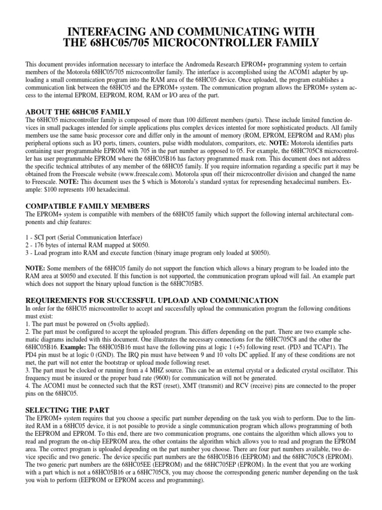 Interfacing 68HC05/705 Microcontrollers | PDF | Microcontroller | Read Only Memory