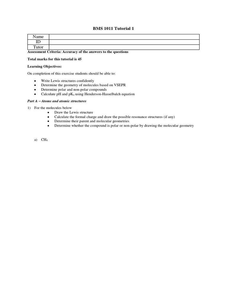 BMS 1011 Tutorial 1 | PDF | Acid Dissociation Constant | Acid