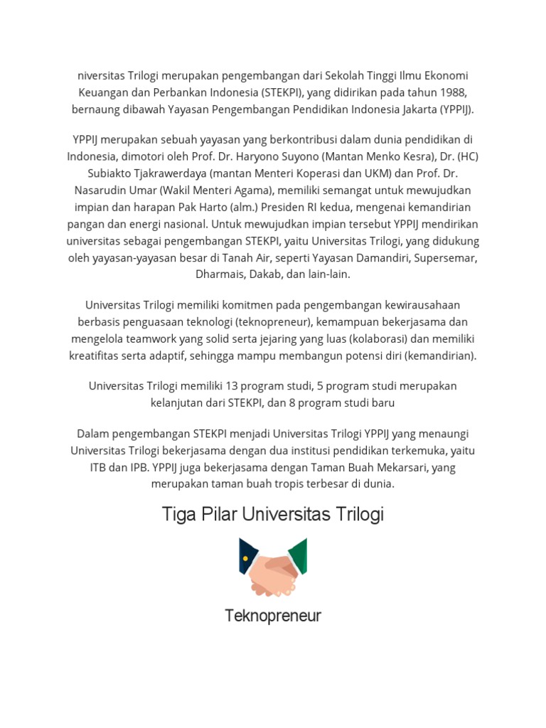 Universitas Trilogi: Sejarah dan Visi | PDF