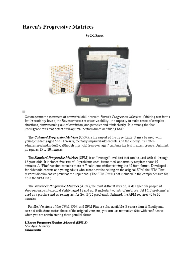 Raven's Progressive Matrices: by J.C. Raven | PDF