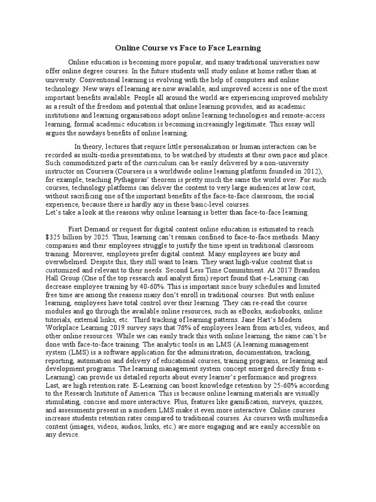 The Benefits of Online Learning Compared to Face-to-Face Learning ...