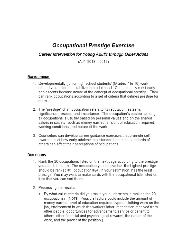 Occupational Prestige Career Guidance | PDF | Reputation | Adolescence