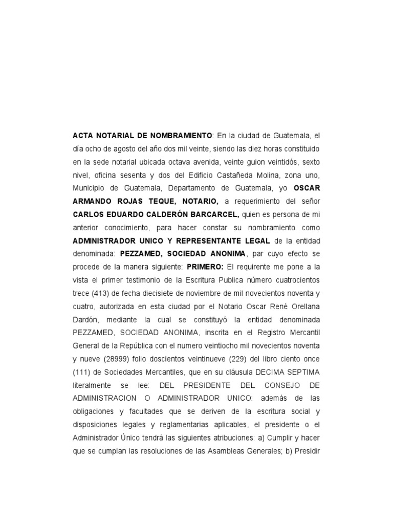 Acta Notarial de Nombramiento | PDF | Gobierno