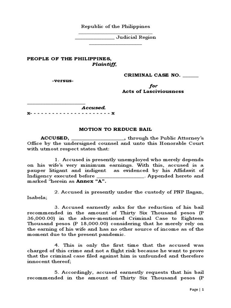 Motion To Reduce Bail | PDF | Bail | Government Information