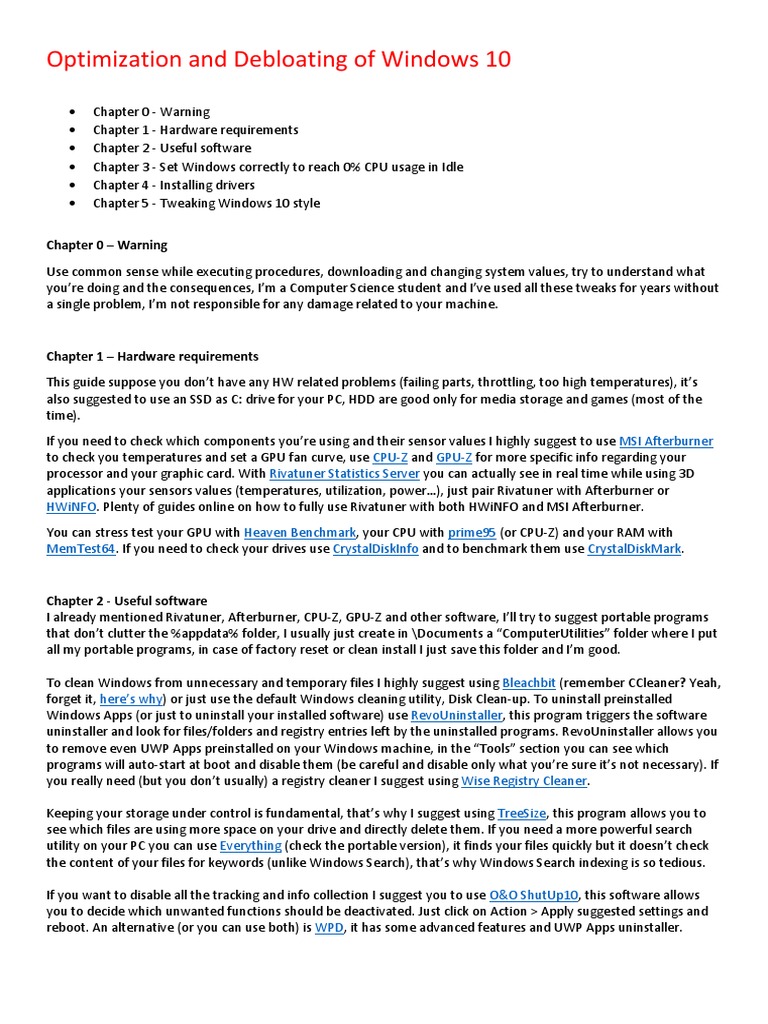 Optimization and Debloating of Windows 10: Chapter 0 - Warning | PDF | Graphics Processing Unit ...