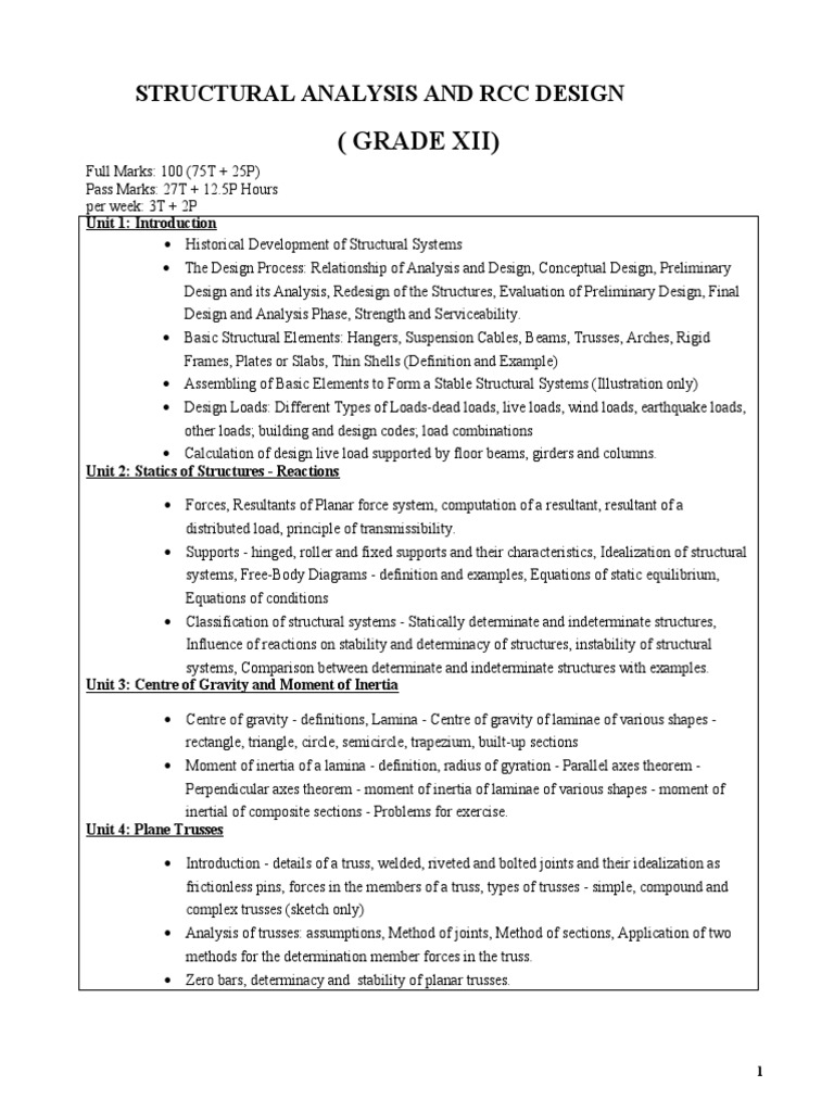 Sylabbus Class 12 RCC and Structural Analysis | PDF | Beam (Structure ...