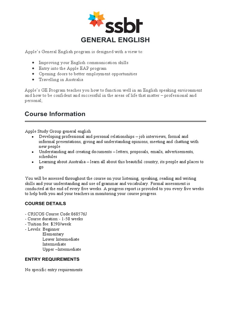 General English: Course Information | PDF | English Language ...