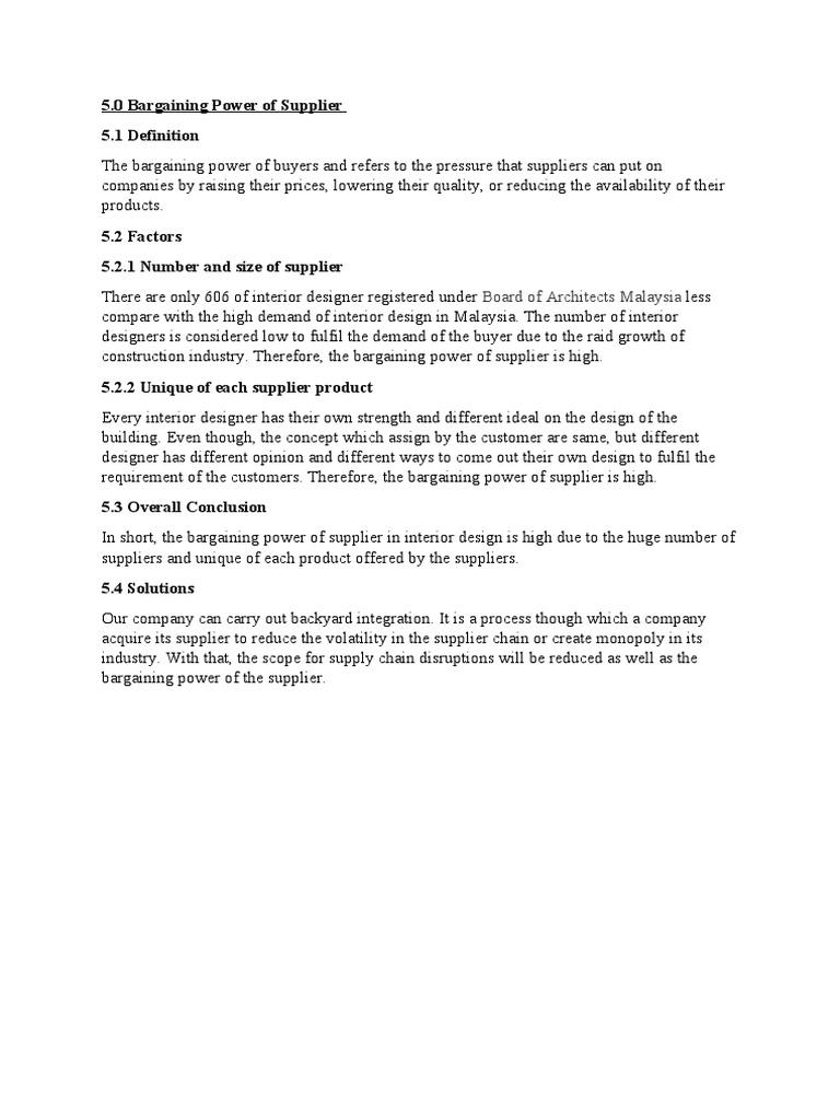 Bargaining Power of Supplier | PDF