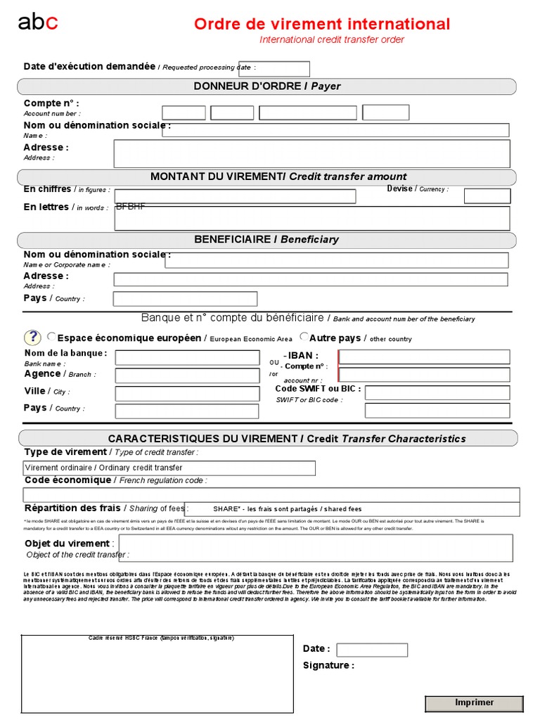 Bordereau Virement International en Lign | PDF | Virement bancaire | Espace économique européen