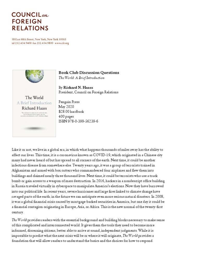 Book Club Notes - The World A Brief Introduction | PDF | Globalization ...