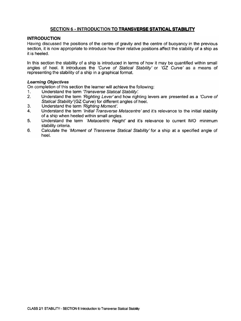 Section 6 Introduction To Transverse Statical Stability | PDF | Classical Mechanics | Mechanical ...