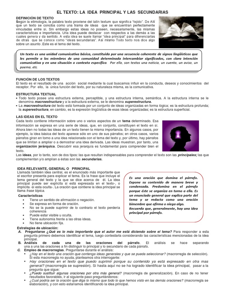 Ideas Principales y Secundarias en Textos | PDF | Oración (Lingüística ...
