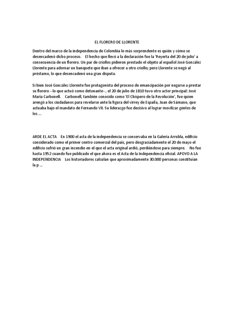 El Florero de Llorente | PDF | Clásicos