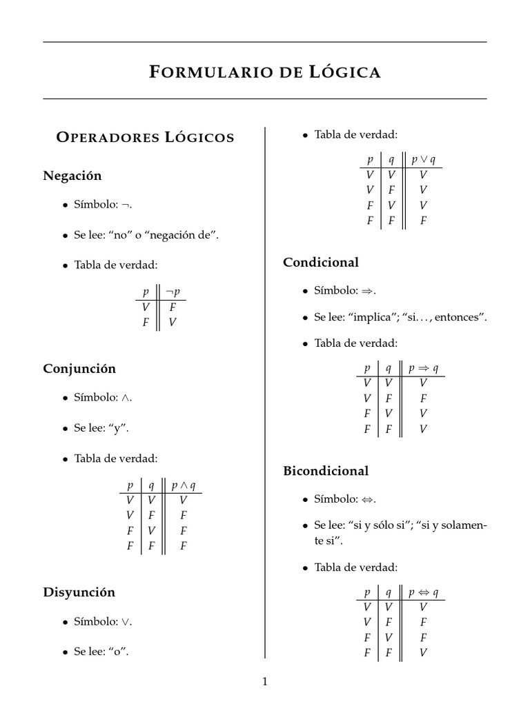 Formulario | PDF | Lógica | Expresiones lógicas