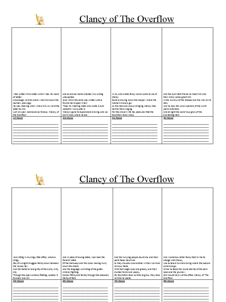Clancy and The Overflow Stanza Analysis and Illustrations | Download ...