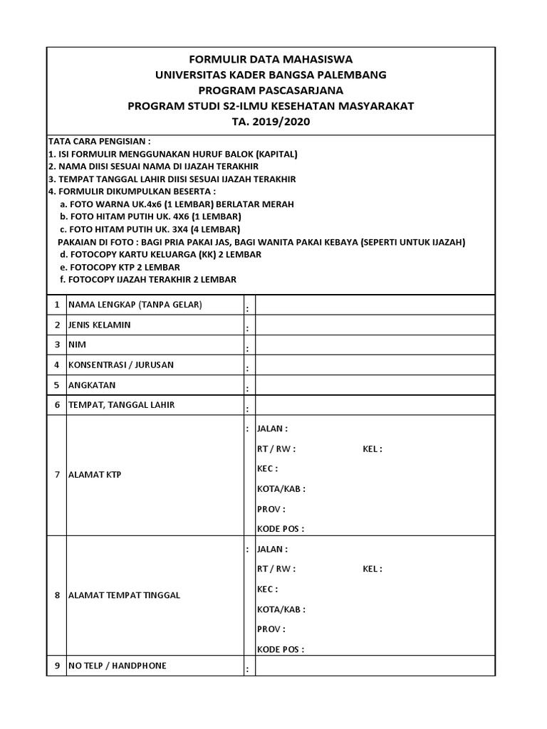 Formulir Mahasiswa PDF | PDF