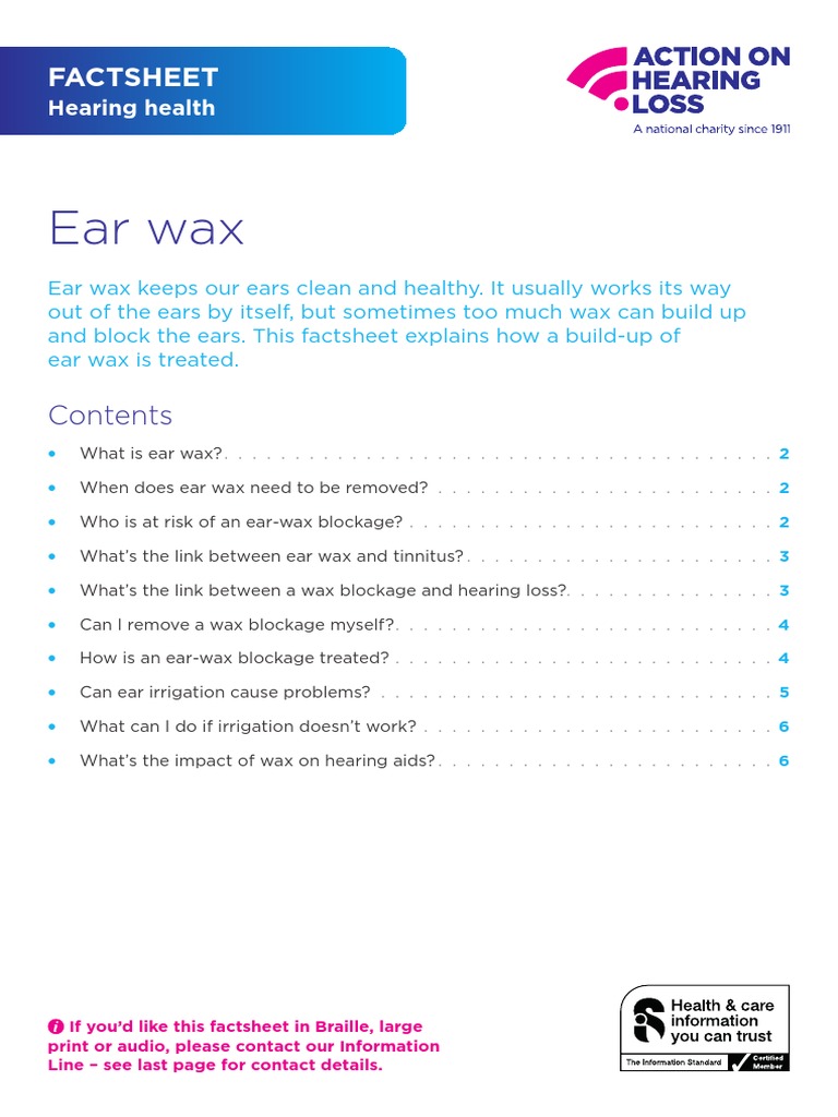 Ear Wax Factsheet | PDF | Hearing Loss | Tinnitus